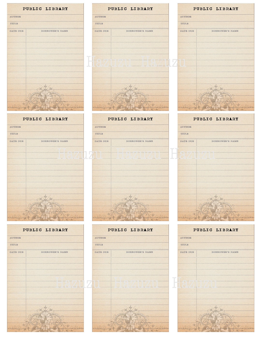 Vintage Library Cards 2.5" X 3.5" ATC Backgrounds Ephemera Printable ...