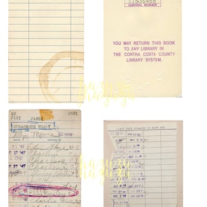 Vintage Library Cards Bundle Ephemera Printable Paper Instant Download ...