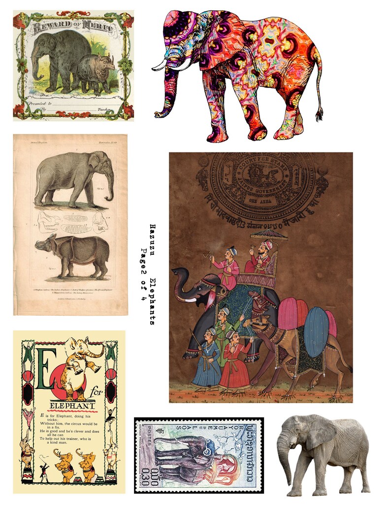 ELEPHANTS Bundle 4 Pages Endangered Species Collage Sheets - Etsy