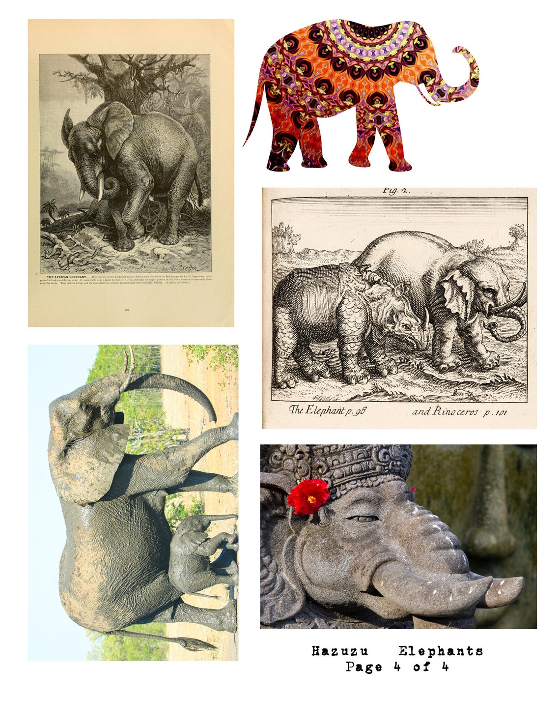 ELEPHANTS Bundle 4 Pages Endangered Species Collage Sheets - Etsy
