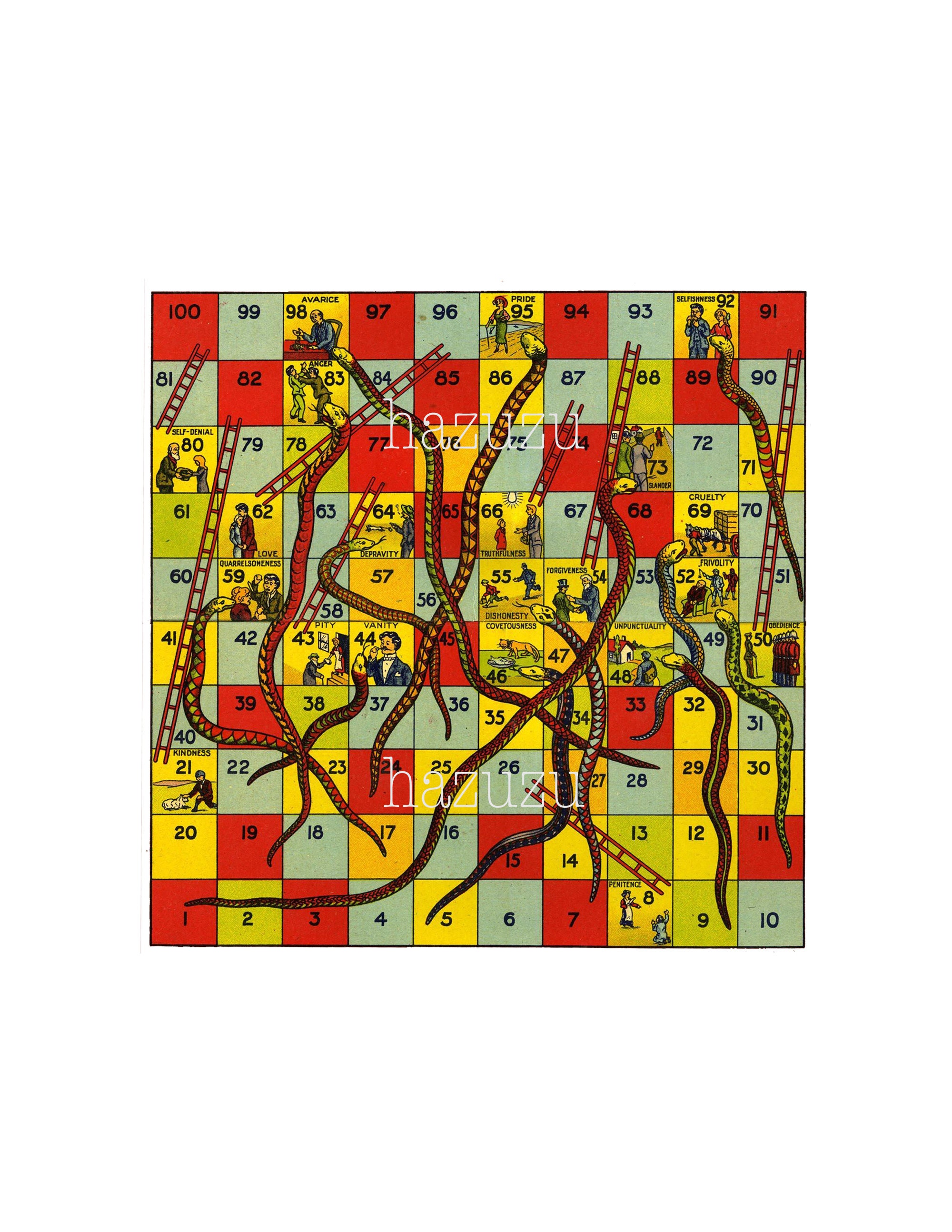 Snakes & Ladders vintage game board PNG ephemera clip art | Etsy
