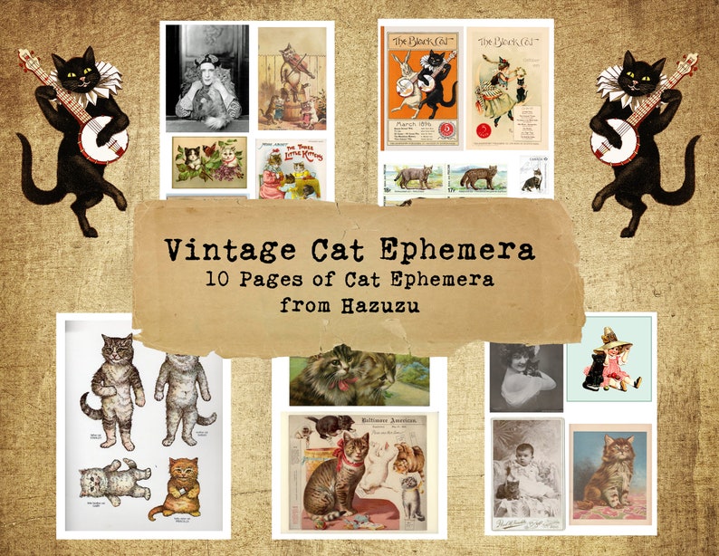 Vintage Cat Ephemera Bundle Printable Kitty Cats Kittens | Etsy