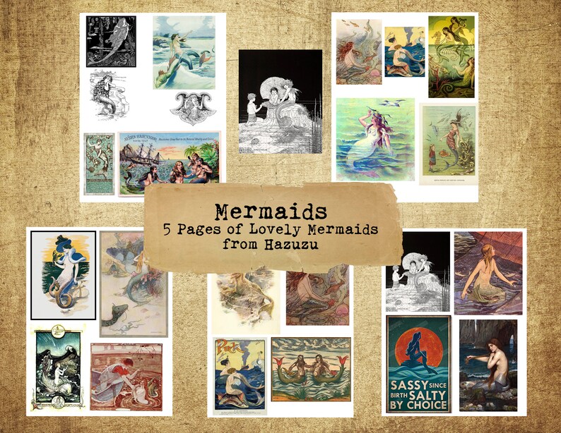 Mermaids Bundle Printable Mermaid Collage Sheet Paper Pack - Etsy