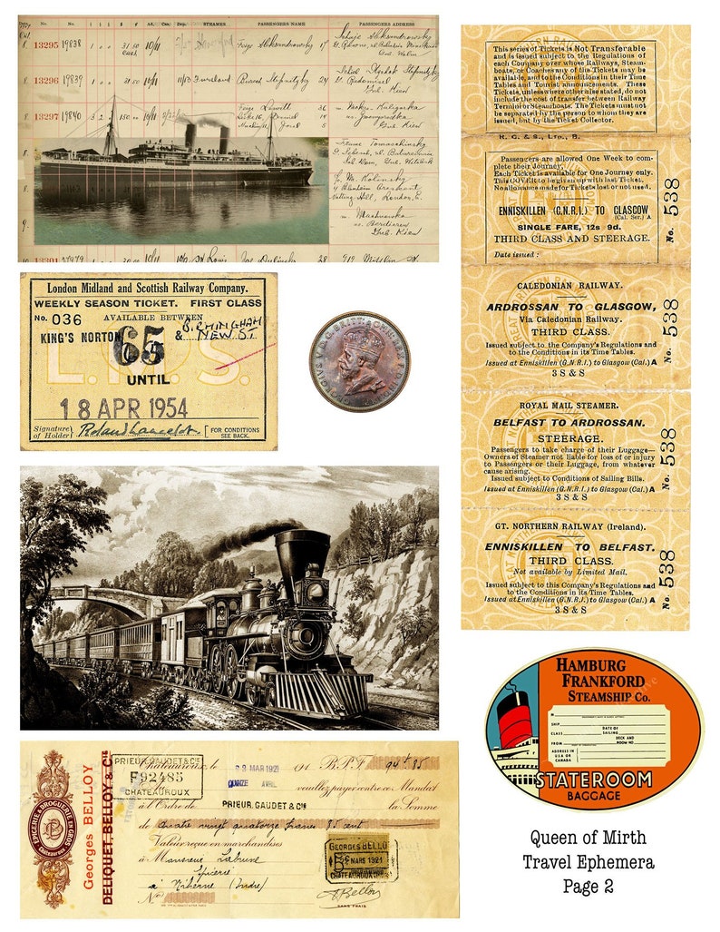Travel Ephemera Printable Paper Pack Bundle Train Plane Ship Tickets ...