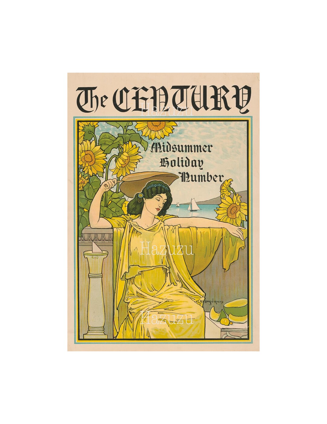 Old Century Magazine Cover Vintage Summer Sunflowers Yellow Print ...