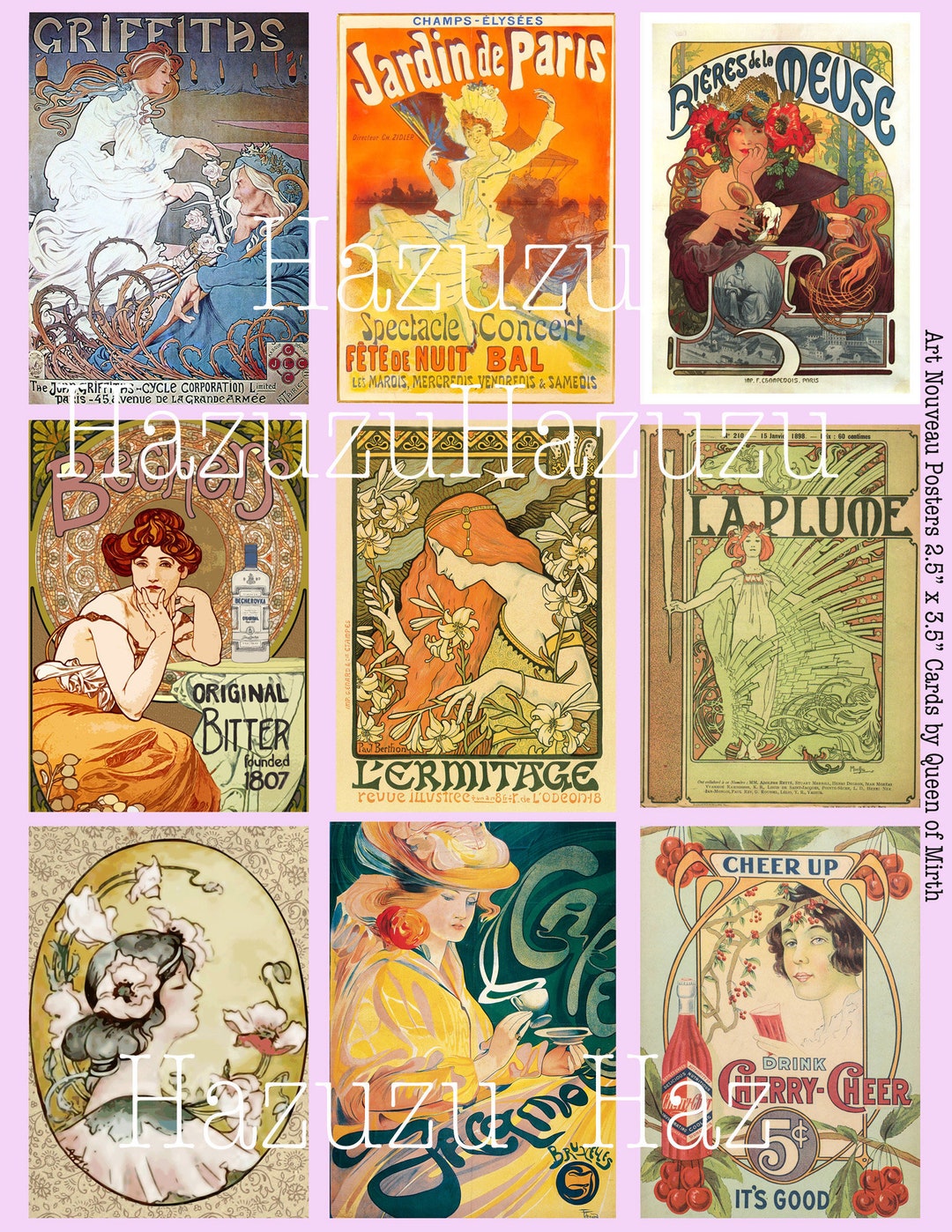 Art Nouveau Atc Posters Mucha French 2.5" X 3.5" Printable Antique ...