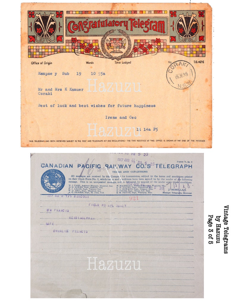 Vintage Telegrams Printable Ephemera Telegraph Paper Pack - Etsy