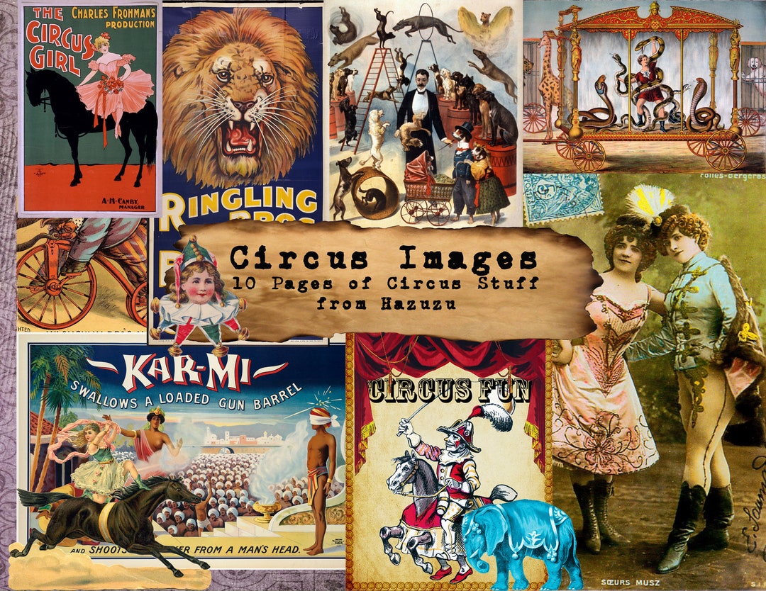 CIRCUS Paper Pack Bundle Printable Clown Tickets Collage Sheet Ephemera ...