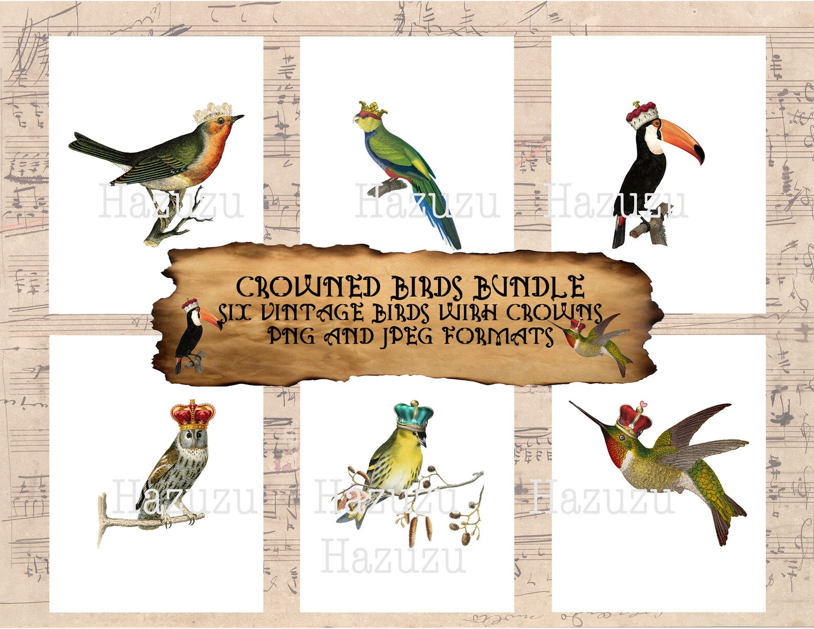 Birds Wearing Crowns Bundle PNG Bird Clip Art Paper Pack | Etsy