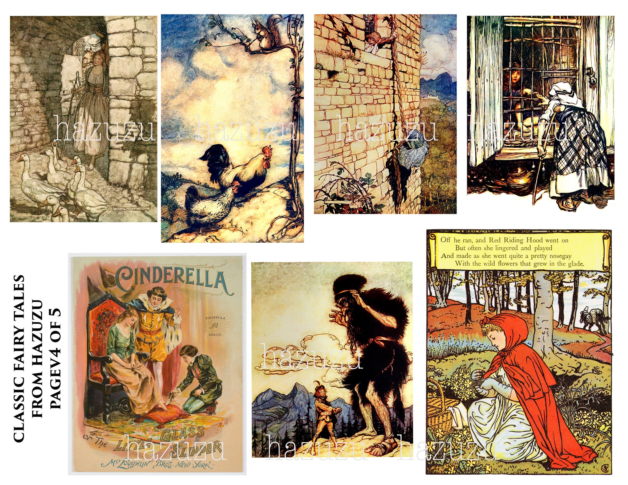 CLASSIC FAIRY TALES Printable Collage Sheet Stories Red Riding Hood ...