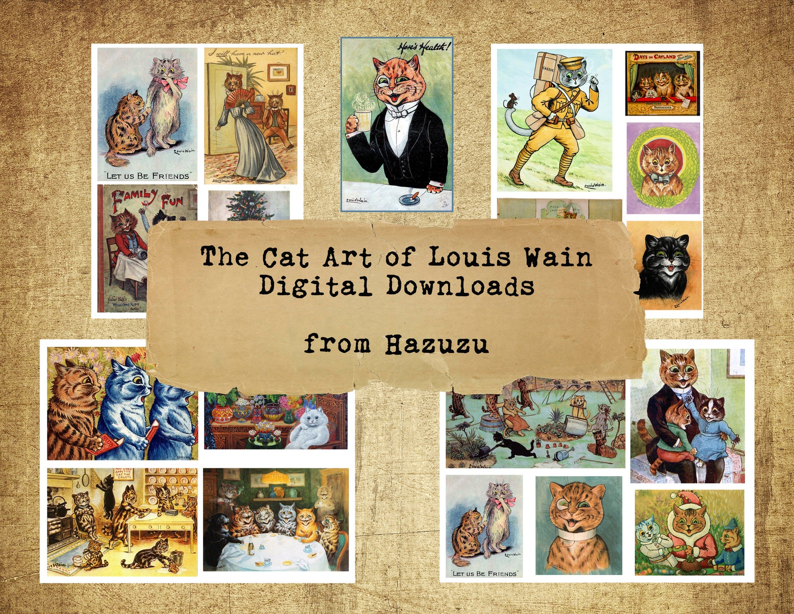 Louis Wain 8 Page Bundle Printable Cat Paintings Paper Pack Collage ...