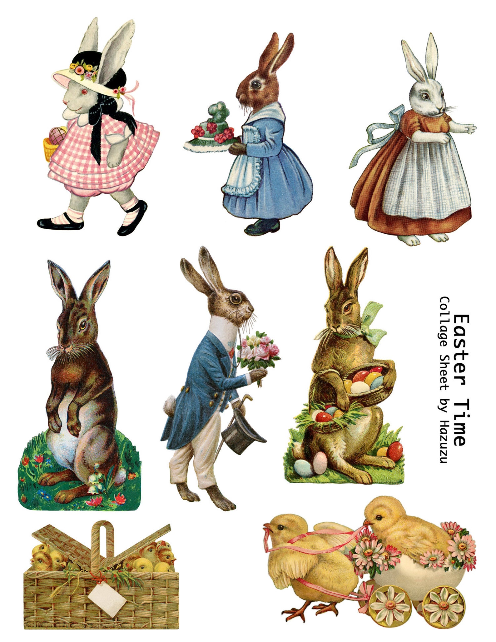 Easter Bunny Bunnies Printable Illustrations Rabbit Chicks | Etsy