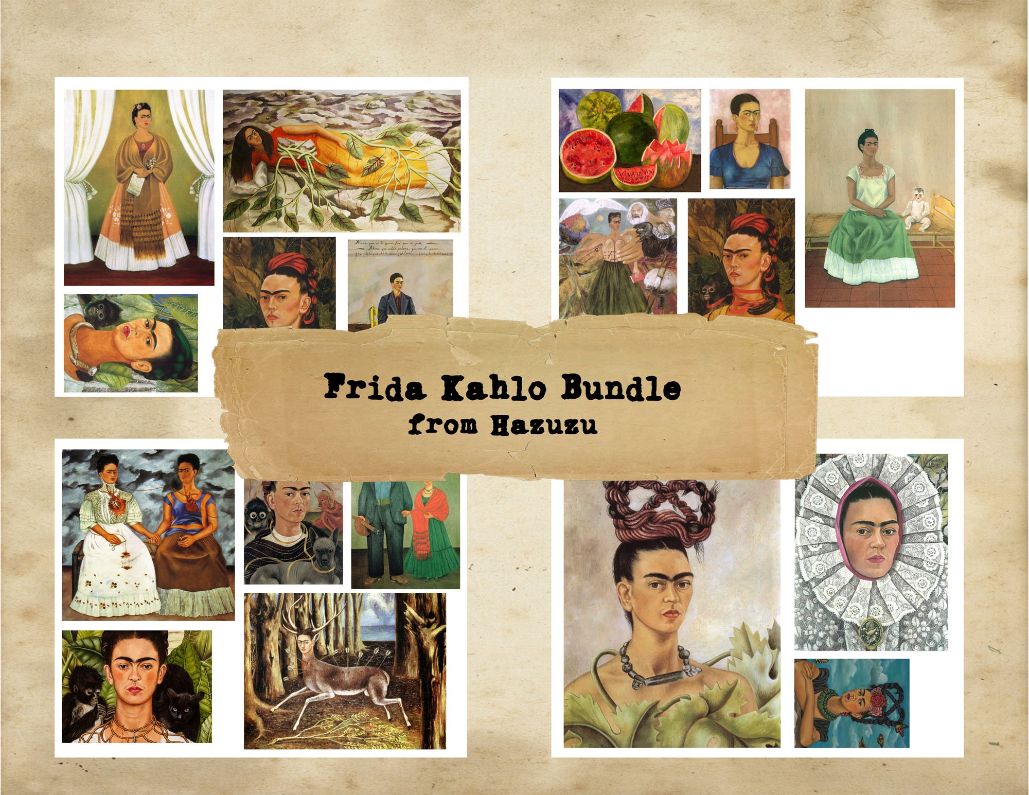 Frida Kahlo 9 Page Bundle Printable Paintings Paper Pack - Etsy UK
