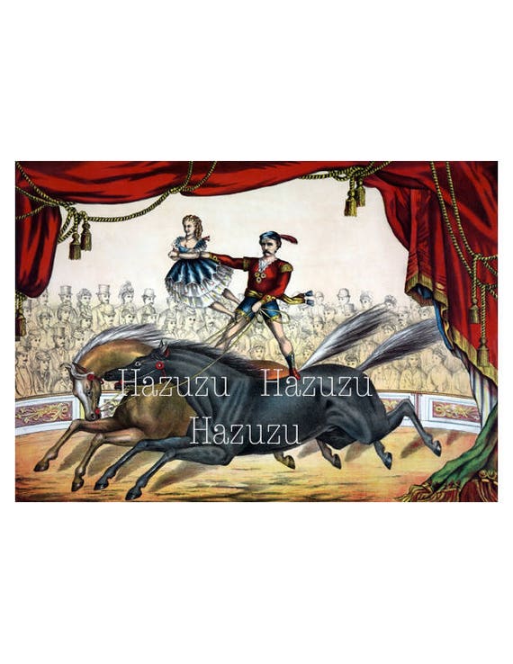 Circus Horse Trick Riders PNG Victorian Art Vintage Poster | Etsy