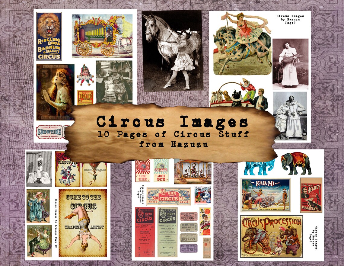 CIRCUS Paper Pack Bundle Printable Clown Tickets Collage Sheet - Etsy
