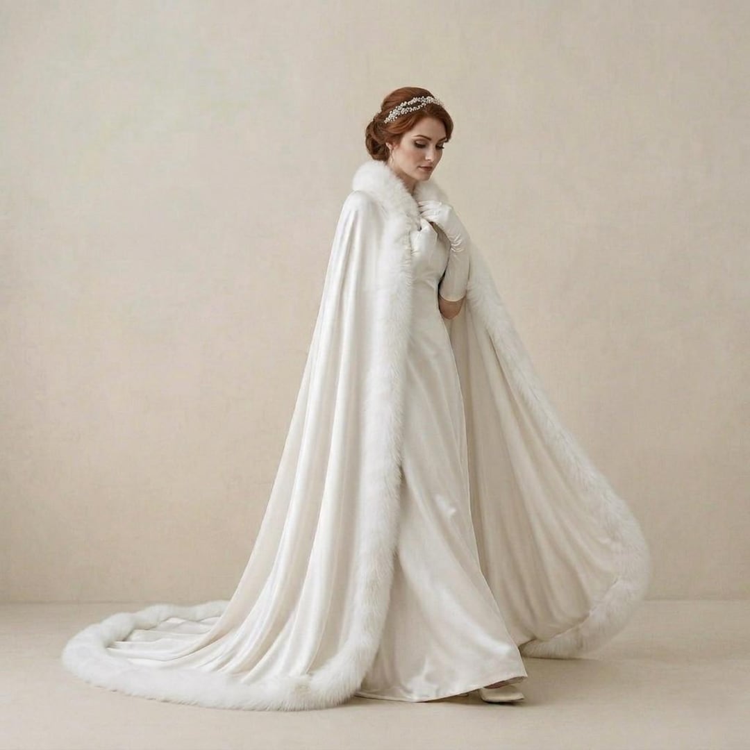 Luxury Bridal Cape Cloak, Silk Wedding Cape With Fur Trim, Winter Bride ...