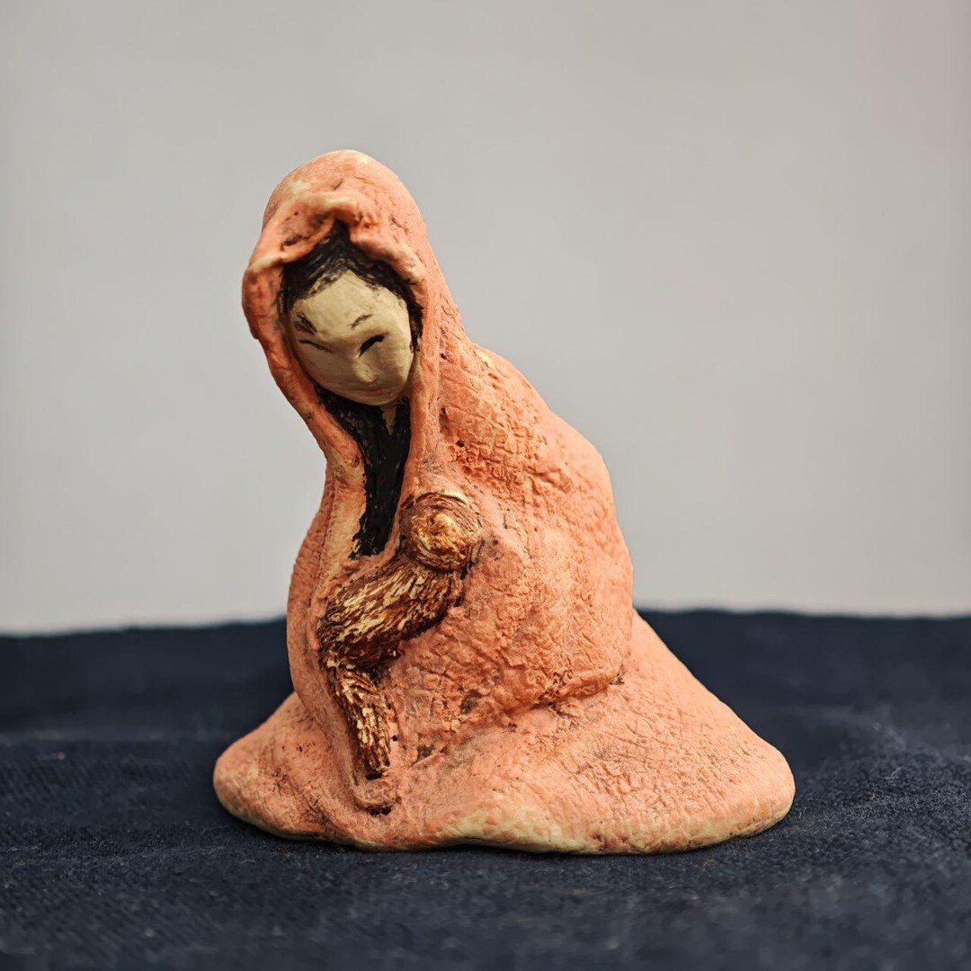 Red Cloaked Girl With Cat, Hand-sculpted Clay Tea Pet Companion - Etsy