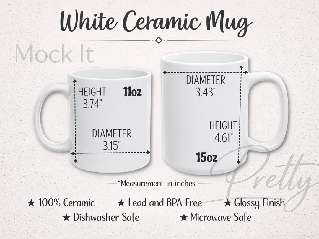 White Ceramic Mug Size Chart, 11oz 15oz Mug Dimensions (digital ...