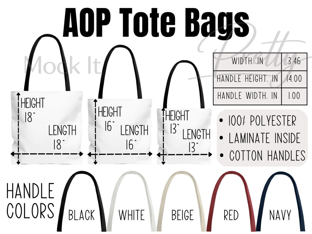 Tote Bag Size Chart Template for POD Etsy Tools, AOP Tote Bags Size ...