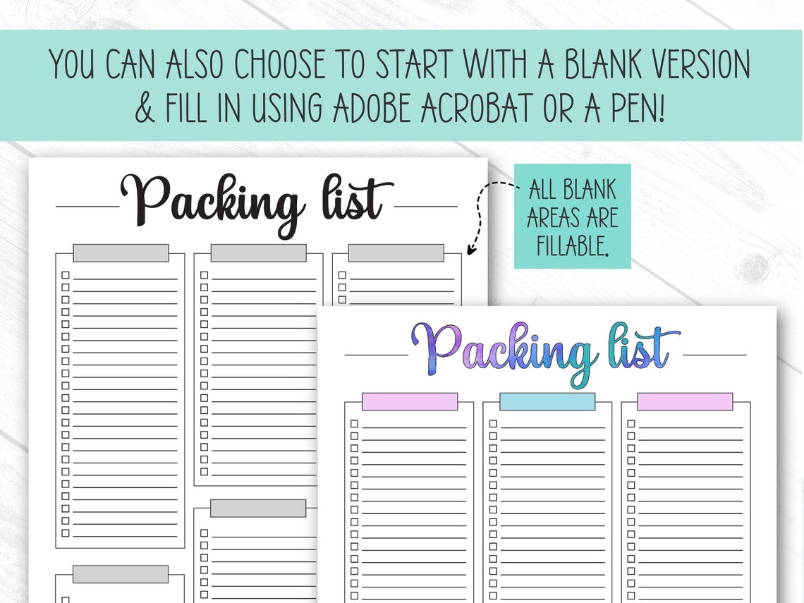 Packing List EDITABLE PRINTABLE Packing List Template - Etsy Australia