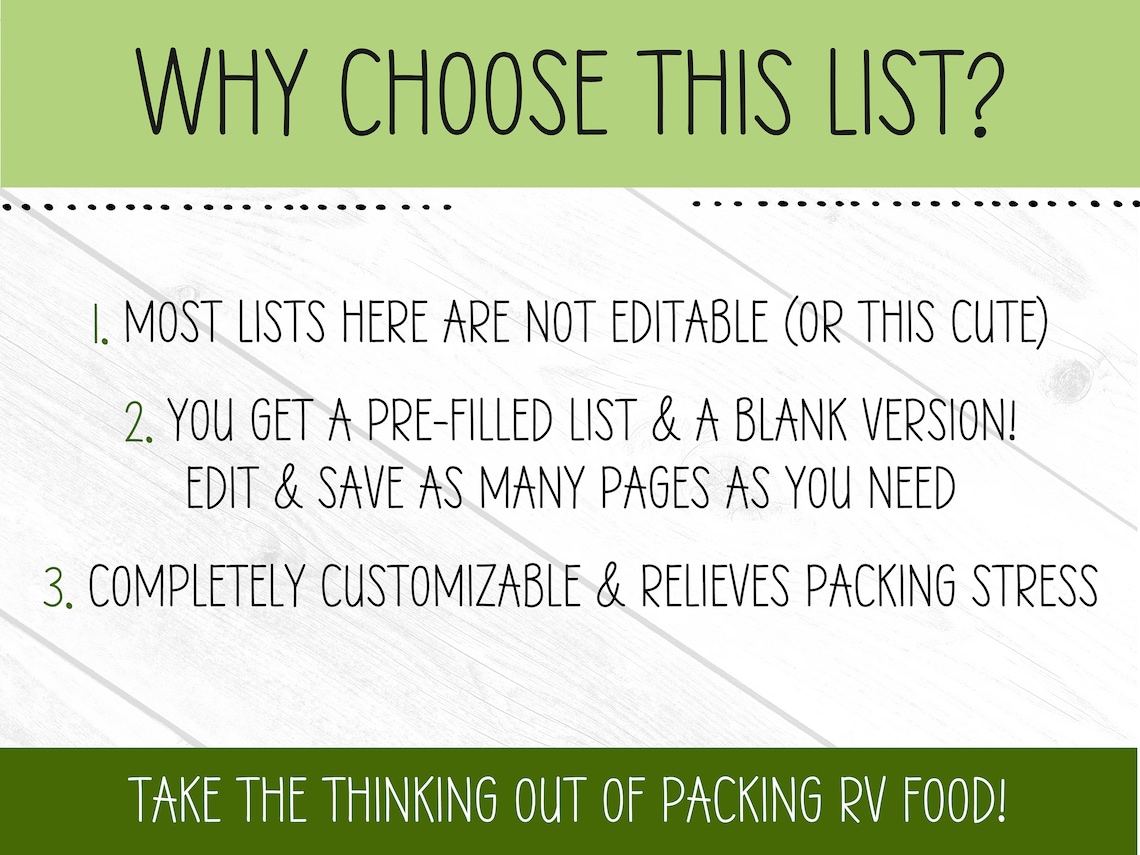 RV Food Packing List EDITABLE Packing List Template Packing - Etsy