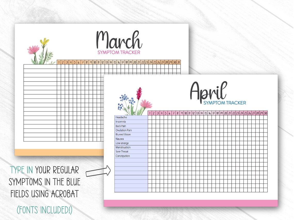Symptom Tracker Editable Symptom Tracker Monthly Symptom - Etsy