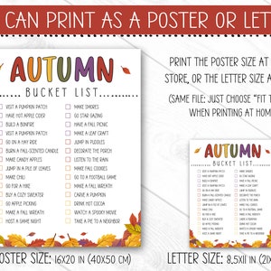 Autumn Bucket List Printable | EDITABLE | Fall Bucket List Poster ...