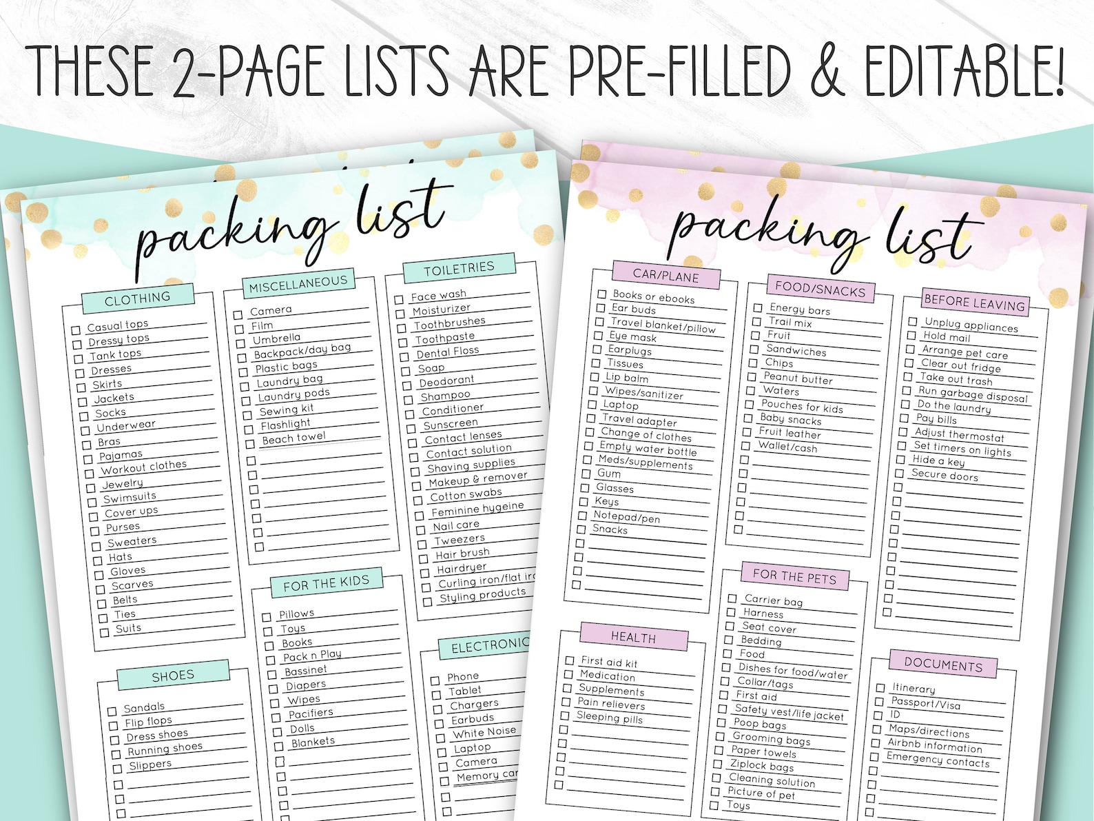 Packing List, EDITABLE and PRINTABLE, Packing List Template, Packing ...