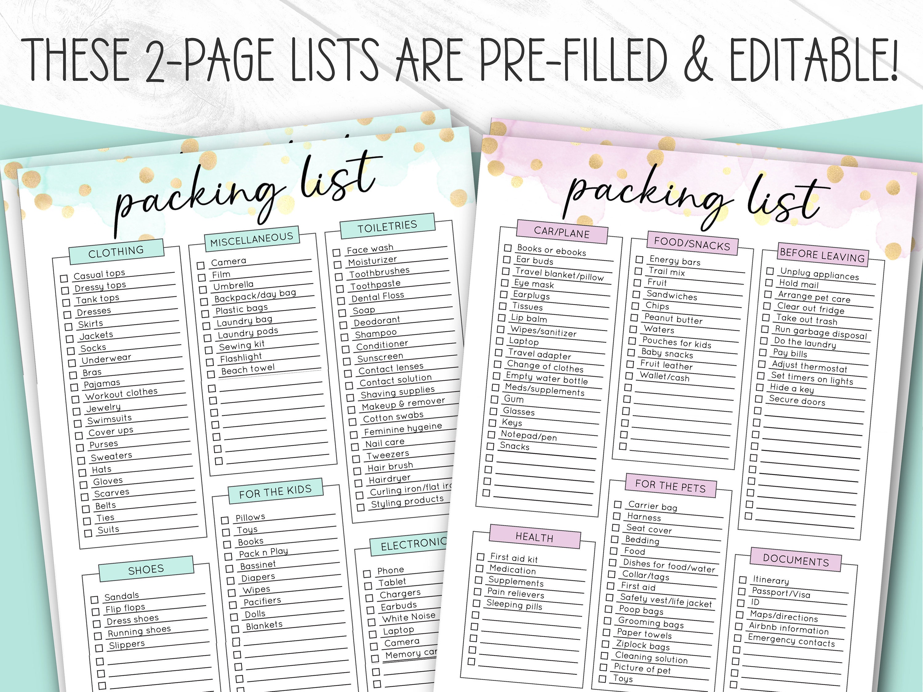 Packing List EDITABLE and PRINTABLE Packing List Template - Etsy Australia