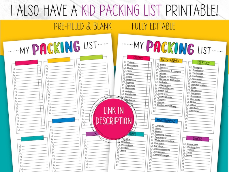 Packing List, EDITABLE and PRINTABLE, Packing List Template, Packing ...