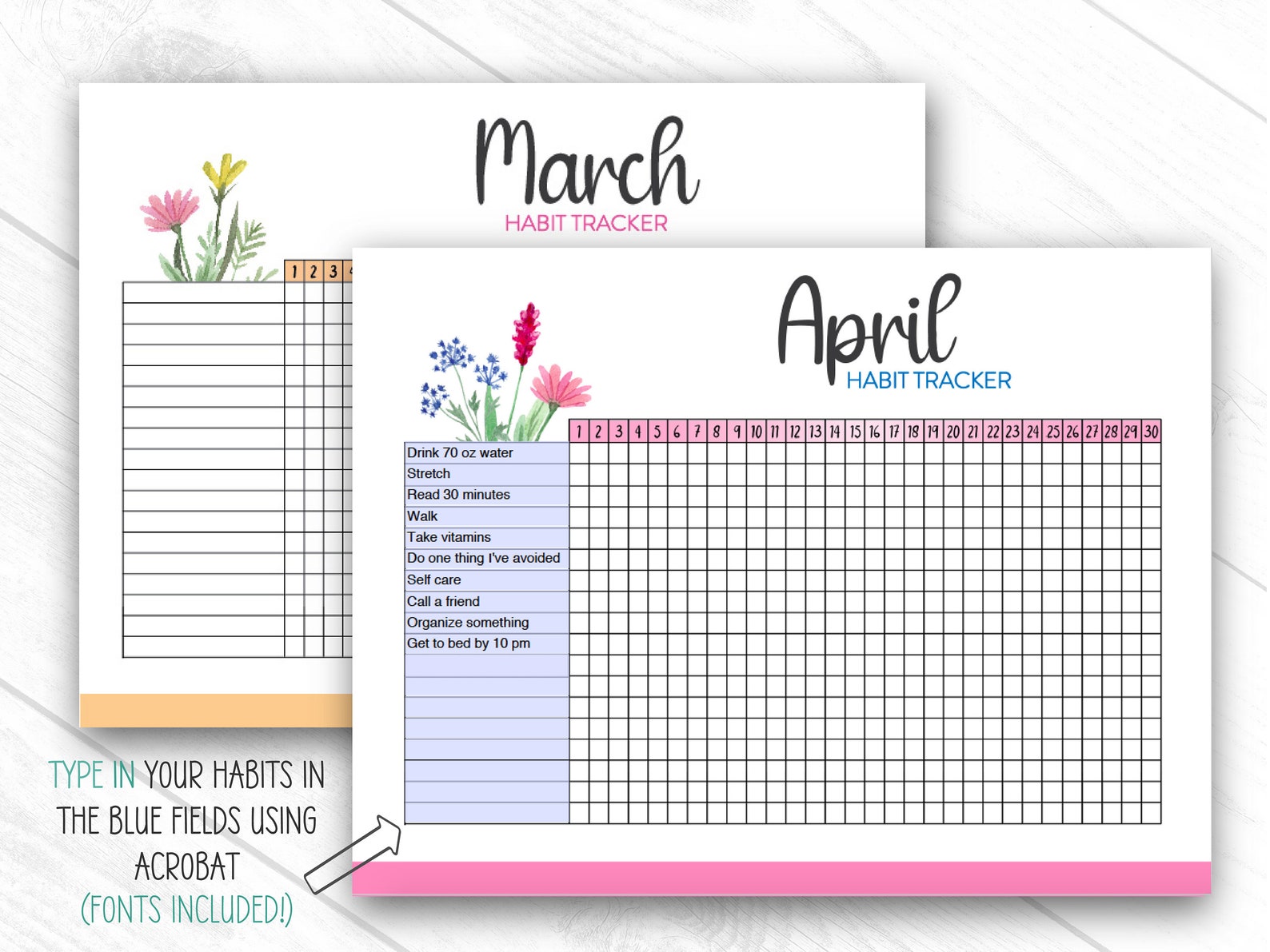 Daily Habit Tracker EDITABLE & PRINTABLE, Habit Log, Habit List, Habit ...