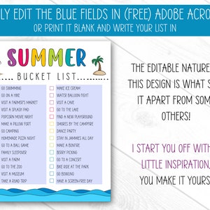 Summer Bucket List Printable, EDITABLE, Summer Bucket List Poster ...
