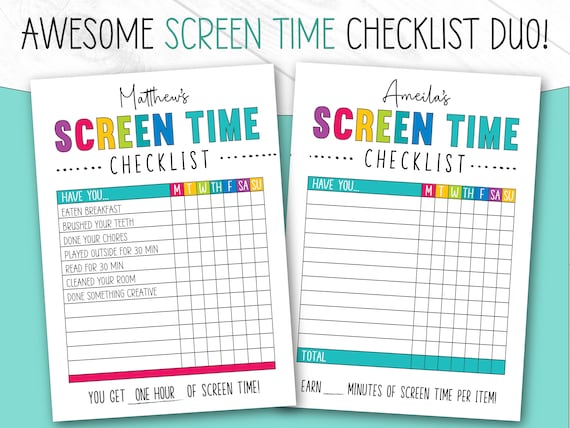 Screen Time Checklist EDITABLE PRINTABLE Screen Time | Etsy