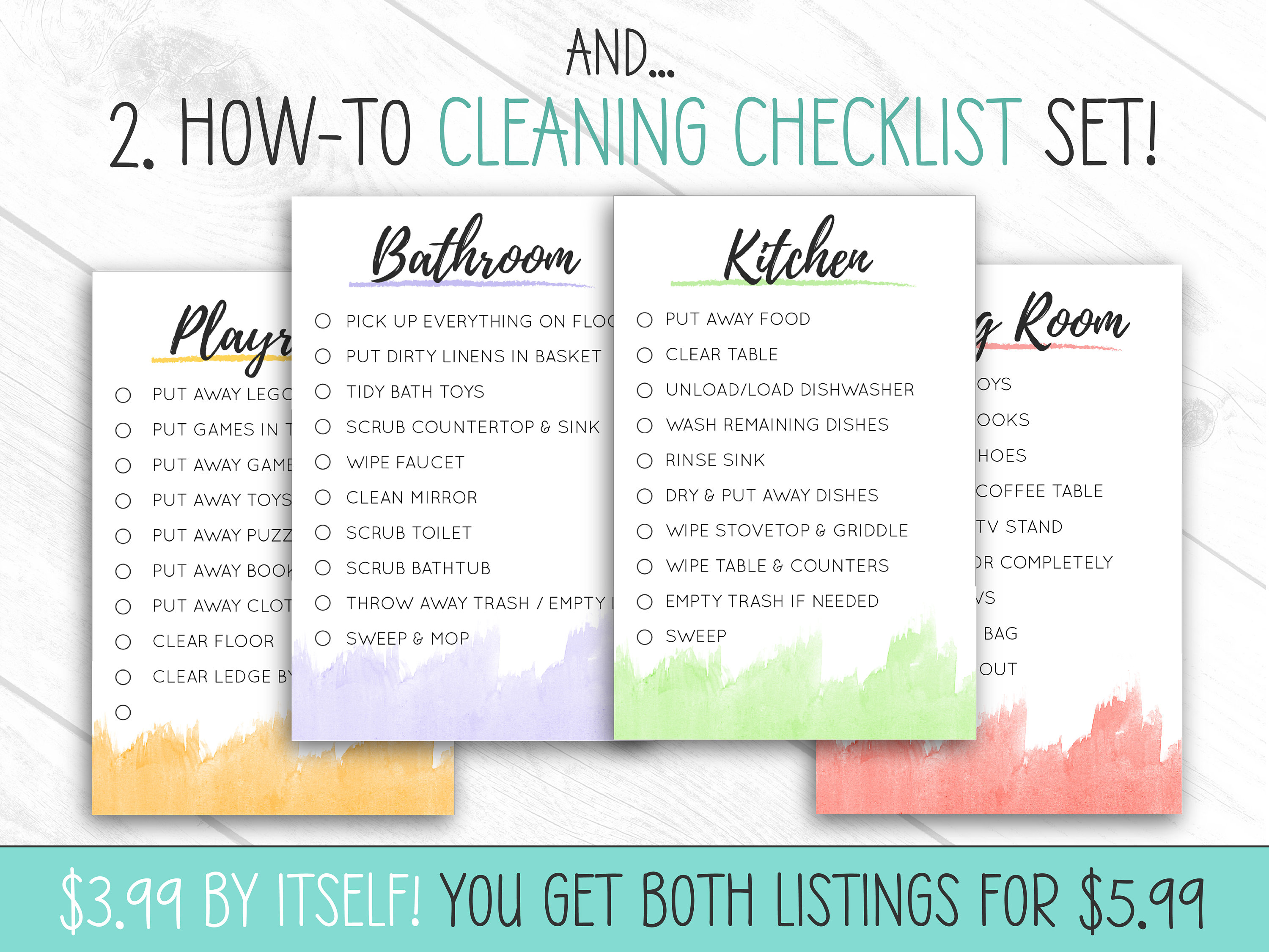 Editable Cleaning Cards and Cleaning Schedule, Two Listings for a Great ...