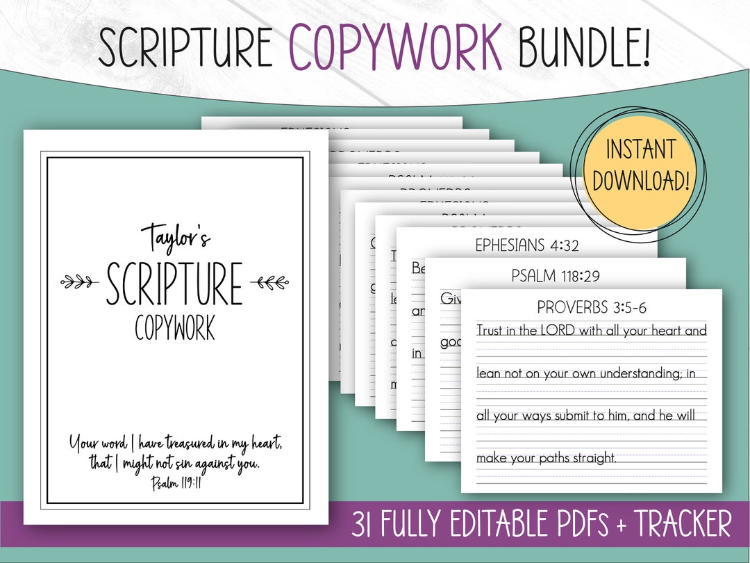 Handwriting Practice Sheets, EDITABLE, Scripture Memory for Kids ...