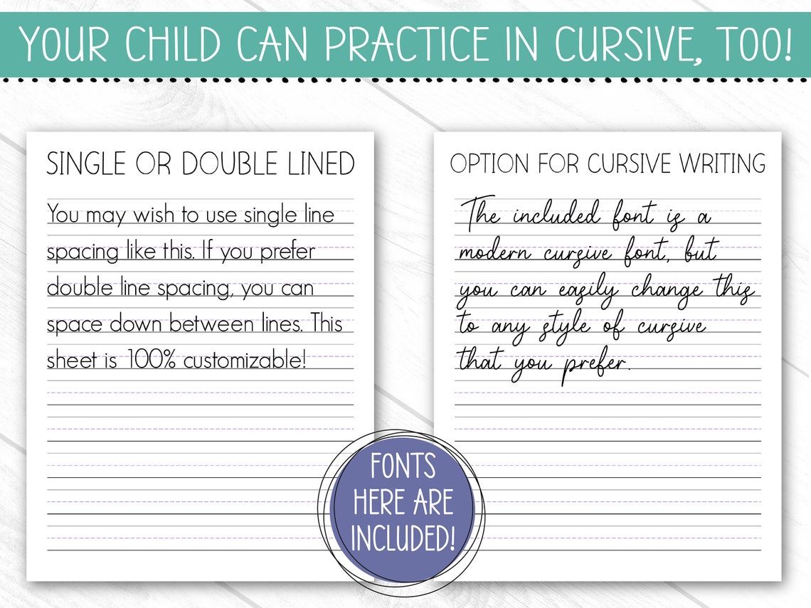Handwriting Practice Sheets 100% EDITABLE Homeschool | Etsy