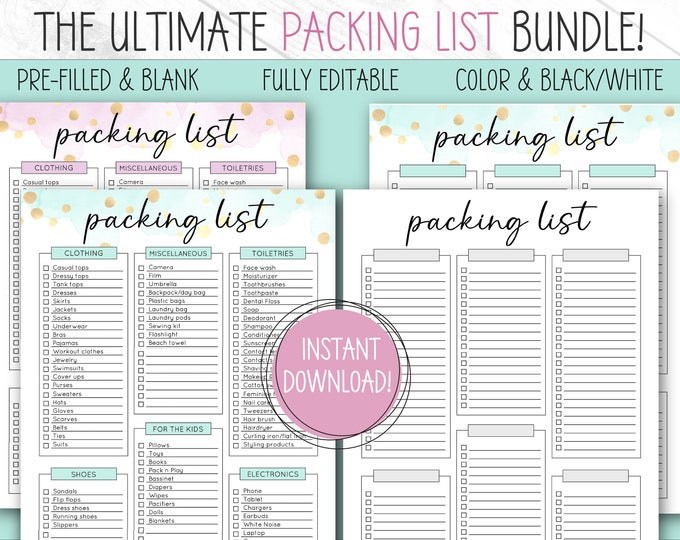 Packing List, EDITABLE and PRINTABLE, Packing List Template, Packing ...