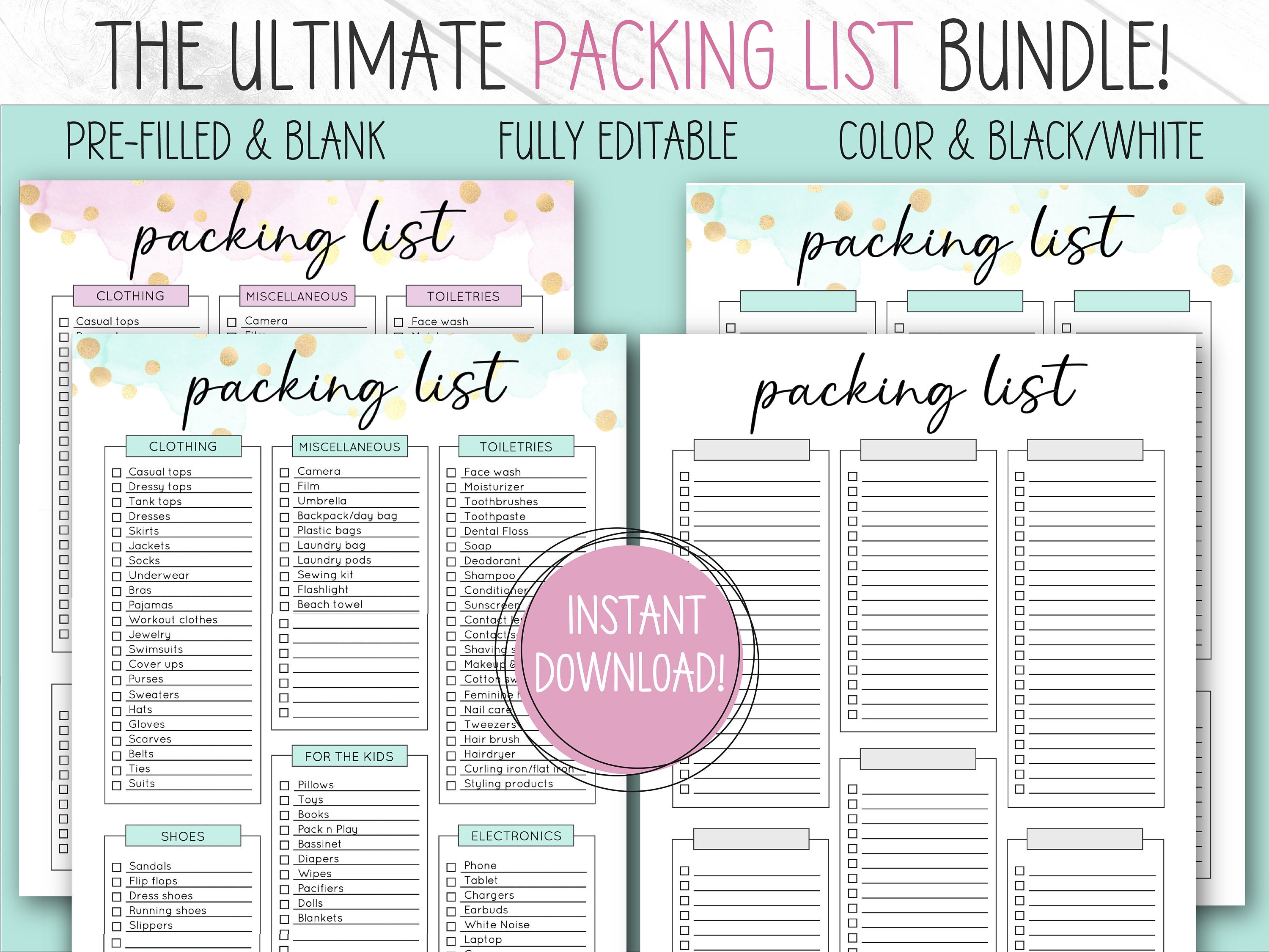 Packing List EDITABLE and PRINTABLE Packing List Template - Etsy Canada