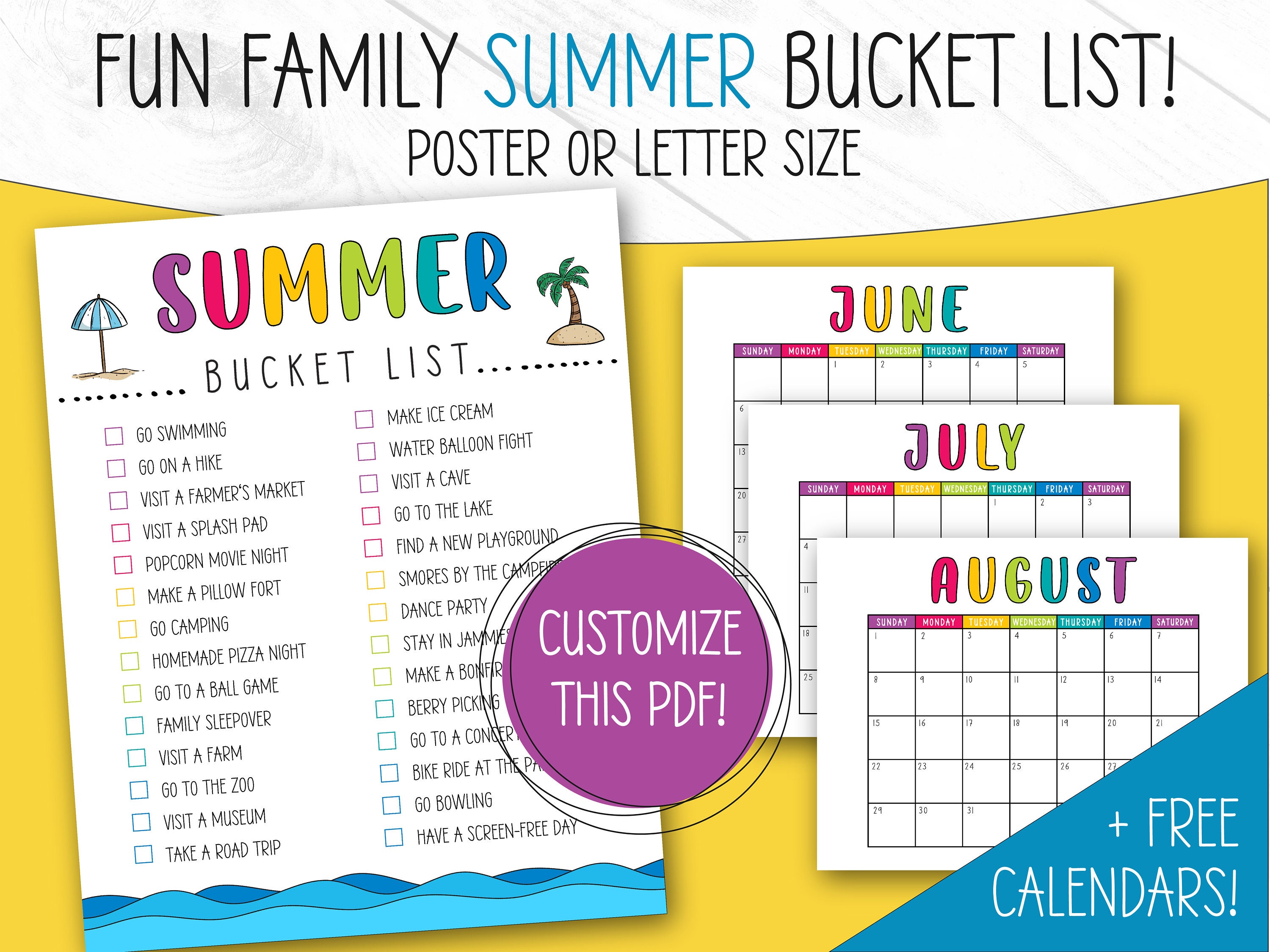 Summer Bucket List Printable EDITABLE Summer Bucket List Etsy Canada