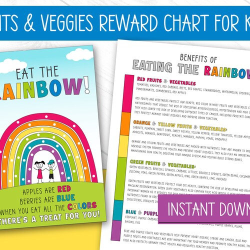 Eat the Rainbow Printable Chart Kids Nutrition Healthy Food - Etsy