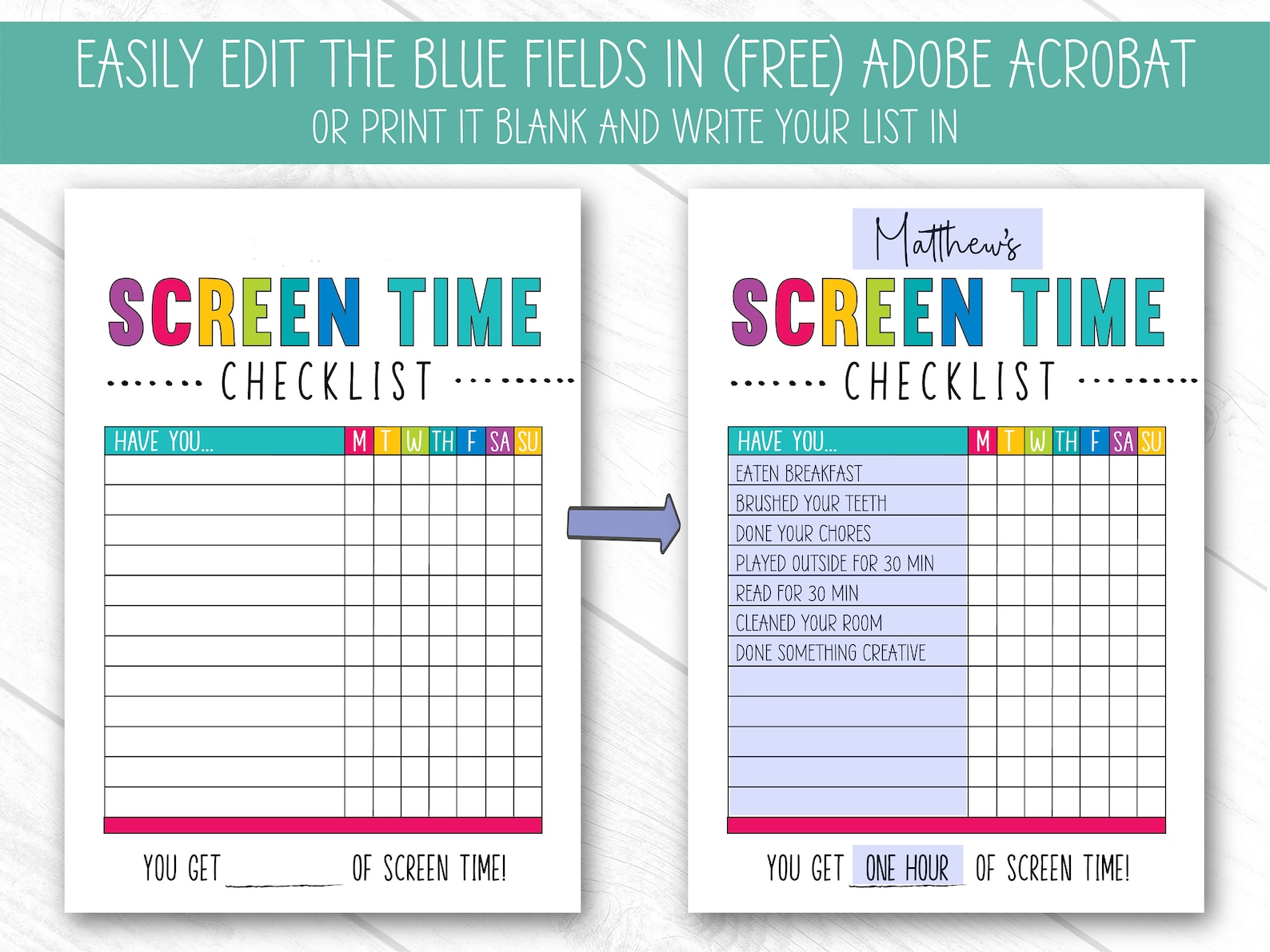 Screen Time Checklist, EDITABLE, Screen Time Chore Chart, Screen Time ...