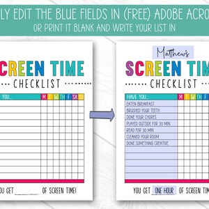 Screen Time Checklist, EDITABLE, Screen Time Chore Chart, Screen Time ...