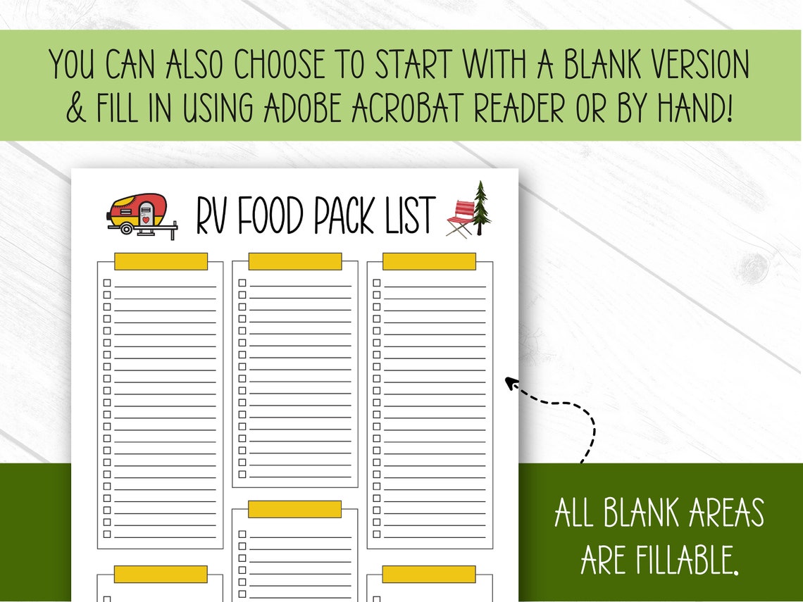 RV Food Packing List, EDITABLE, Packing List Template, Camping Pack ...