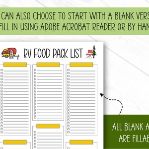 RV Food Packing List, EDITABLE, Packing List Template, Camping Pack ...