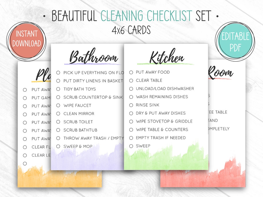 Room Cleaning Cards, EDITABLE, PRINTABLE, House Zones, Chore Checklist ...