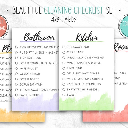 Cleaning Cards Editable Printable Chore Checklist for Kids - Etsy