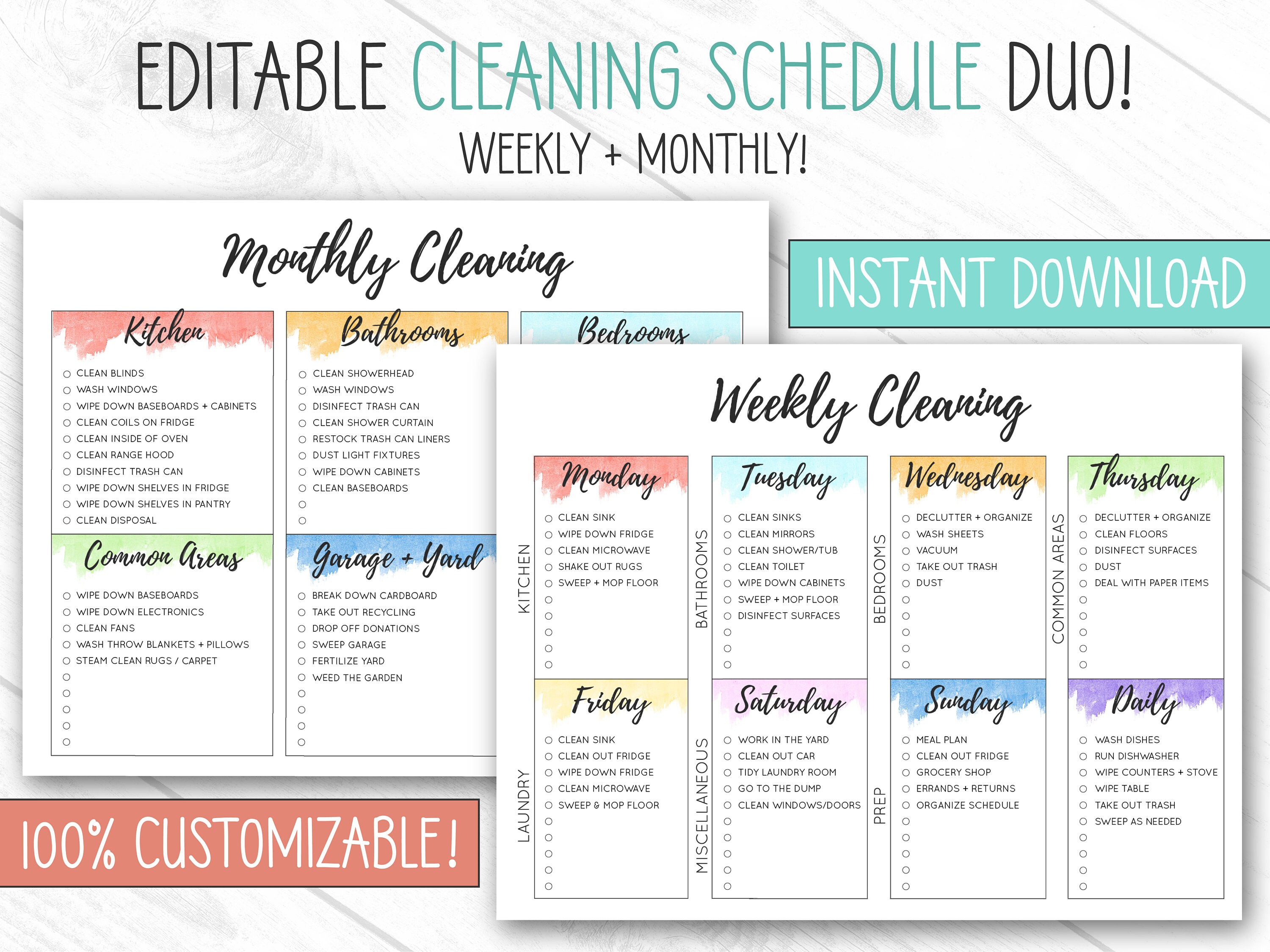 Editable Cleaning Schedule Cleaning Checklist Weekly Etsy Editable Cleaning Schedule Cleaning Checklist Weekly Etsy