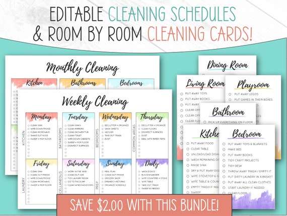 Editable Cleaning Cards and Cleaning Schedule Two Listings - Etsy