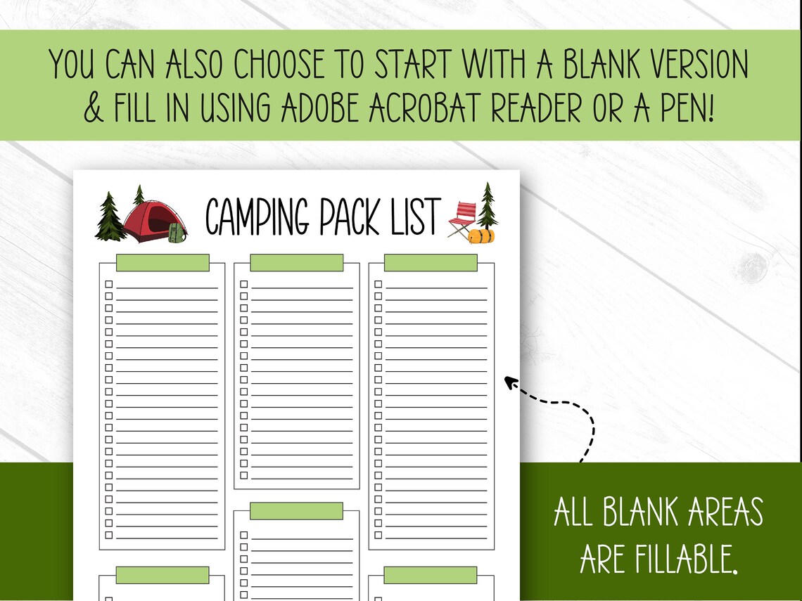 Camping Packing List, EDITABLE, PRINTABLE, Packing List Template ...