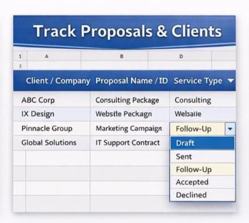 Proposal Tracker Excel Template | Client Proposal Tracking Spreadsheet ...